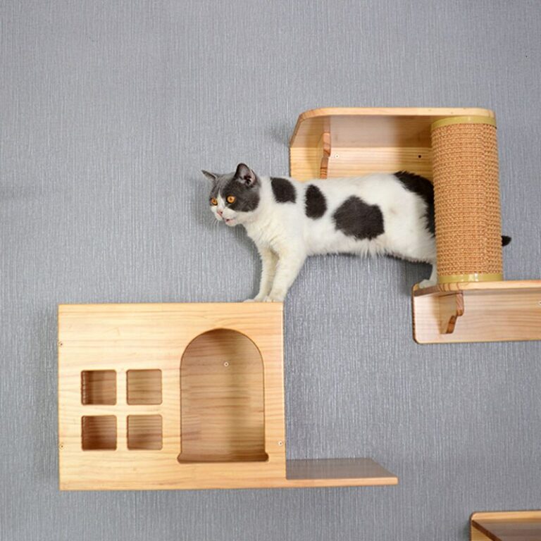 Wall Mounted Cat Climbing Frame With Sisal Scratching Post And Kitten ...