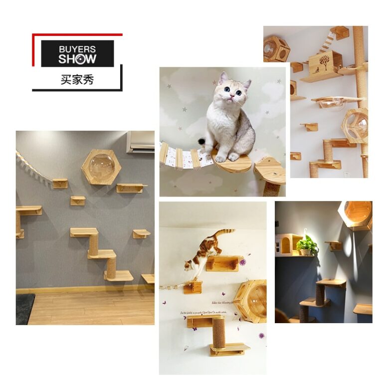 Solid Wood Cat Climbing Frame Wallmounted Sisal Scratch Toy Kitten ...