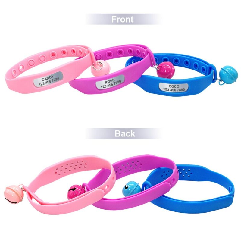 Custom Engraved Adjustable Silicone Cat Collar With Bell Id Tag ...