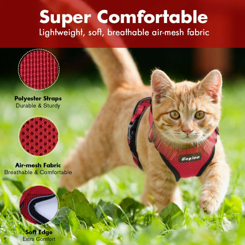 Adjustable Reflective Mesh Cat Harness Escapeproof Vest With Car Seat ...