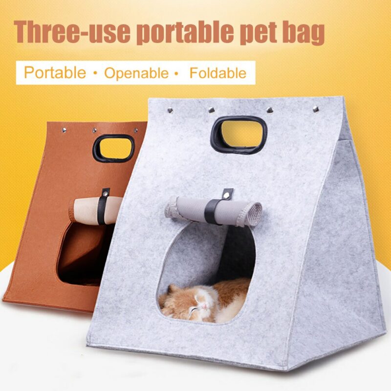 Portable Pet Carrier Foldable Wool Felt Cave Bed For Cats Puppies ...