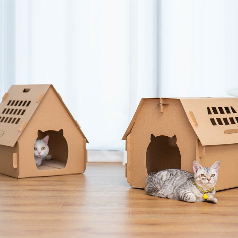Indoor Corrugated Paper Cat House With Scratch Board And Small Window ...