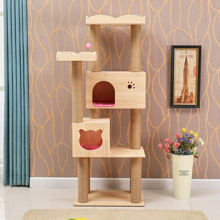 Large Solid Wood Cat Condo With Scratch Column Pet Nest Bed | CatsPros ...