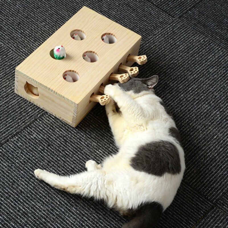 Interactive Wooden Cat Toy Fun Mouse Chase Gopher Teaser Game ...