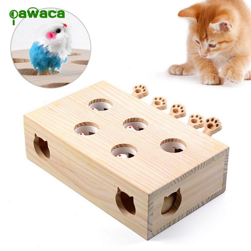 Interactive Wooden Cat Toy Fun Mouse Chase Gopher Teaser Game ...